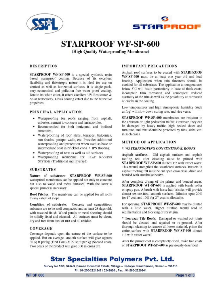 Starproof WF SP 600 | PDF