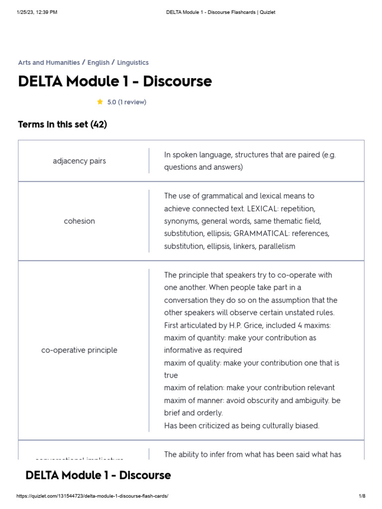 DELTA Module 1 - Discourse Flashcards _ Quizlet | PDF | Phrase | Word