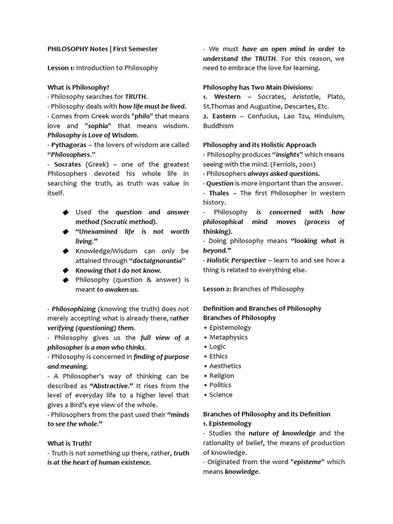 Philosophy Notes First Semester Pdf 