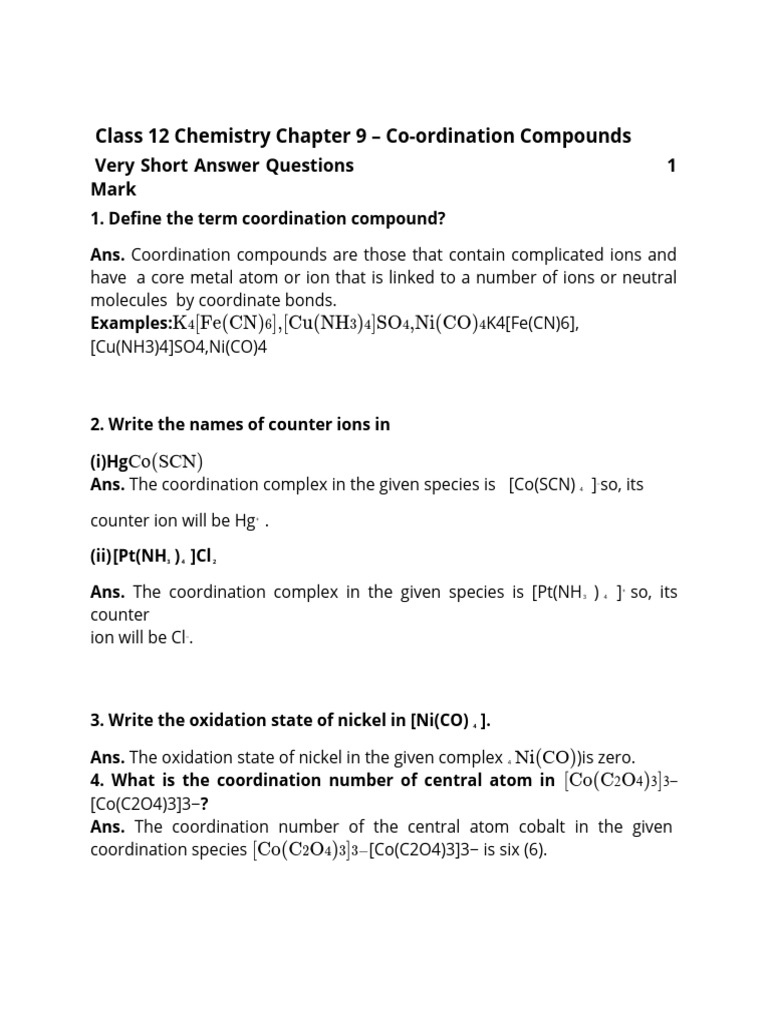 Qs. Coordination Chemistry | PDF