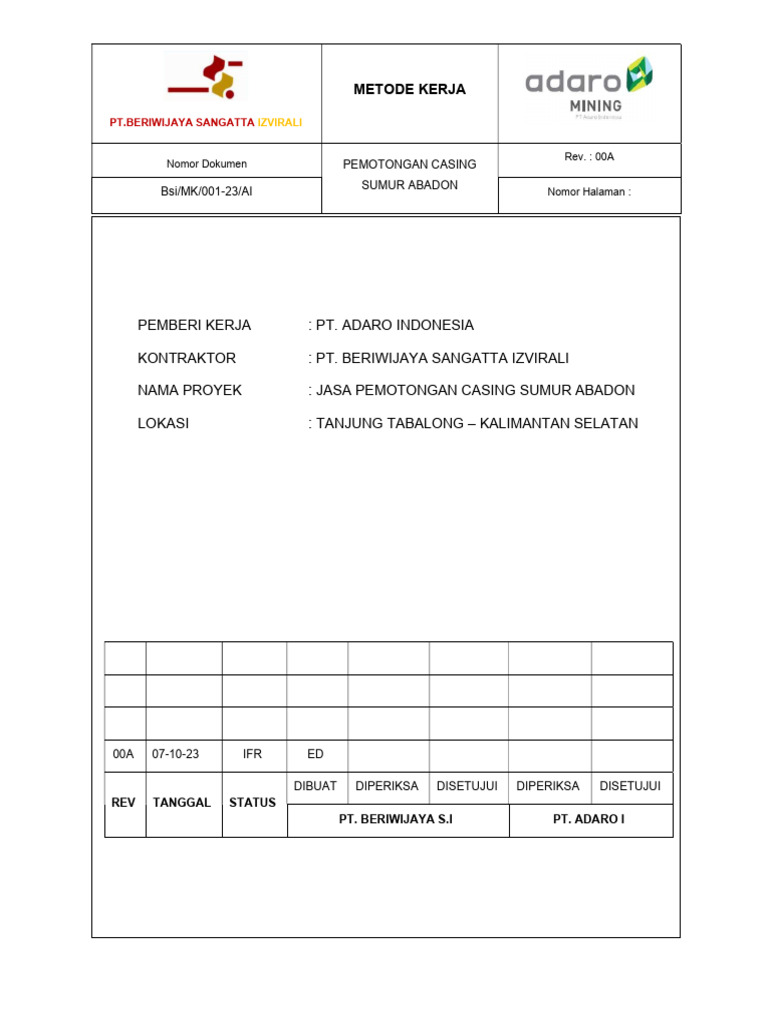 Metode Kerja Pemotongan Pipa Casing Abandon | PDF