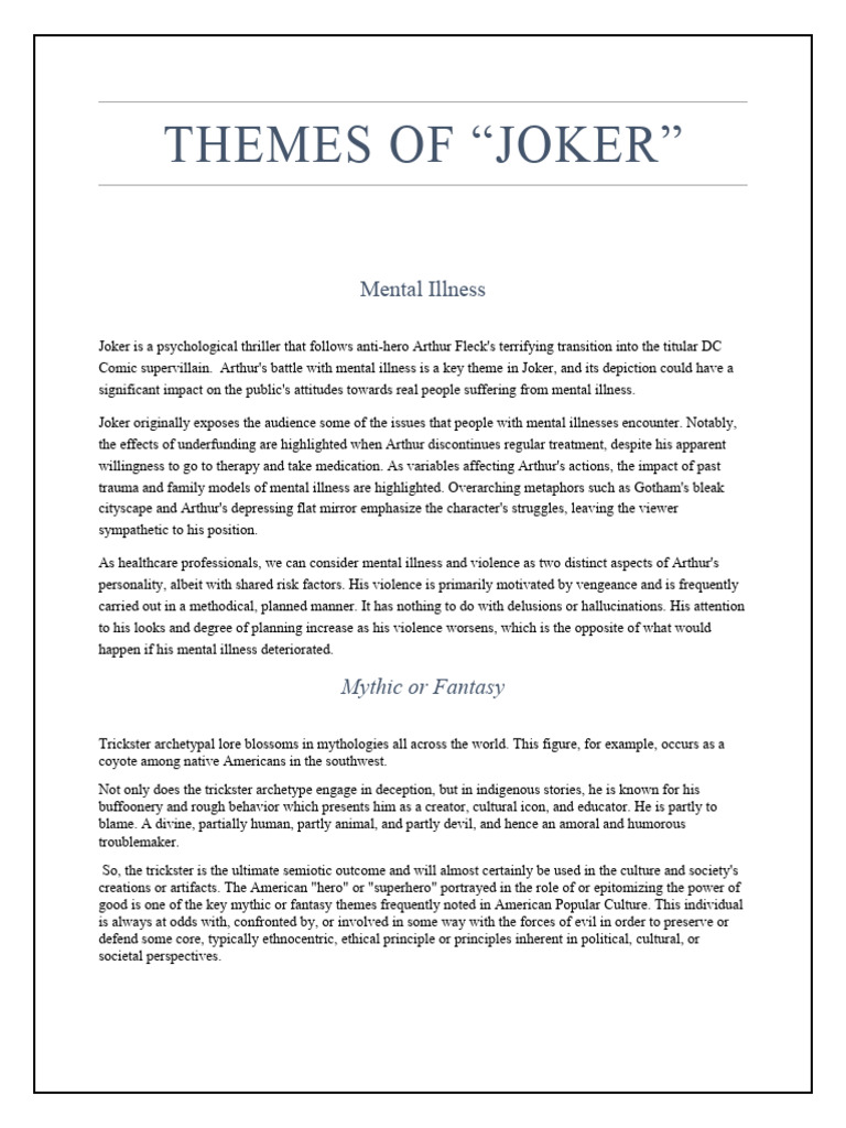 Theme Analysis of Joker | PDF | Id | Psychology