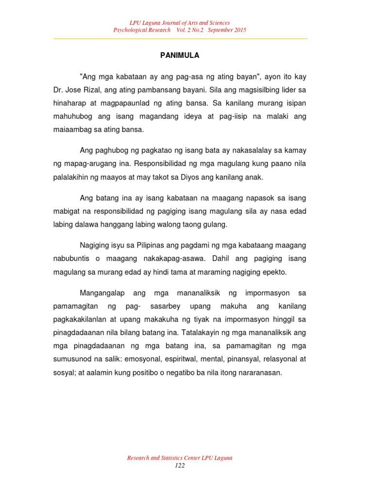 KARANASAN NG ISANG BATANG INA ISANG PANANALIKSIK - Removed | PDF