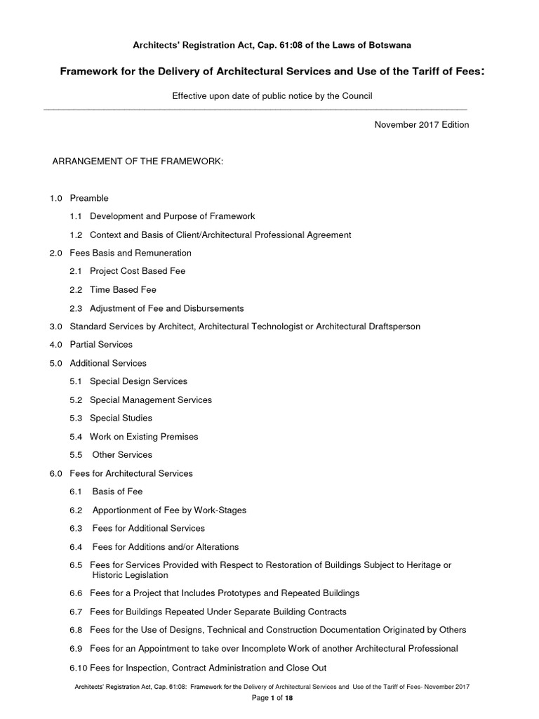 Framework For The Use of The Tariff of Fees | PDF