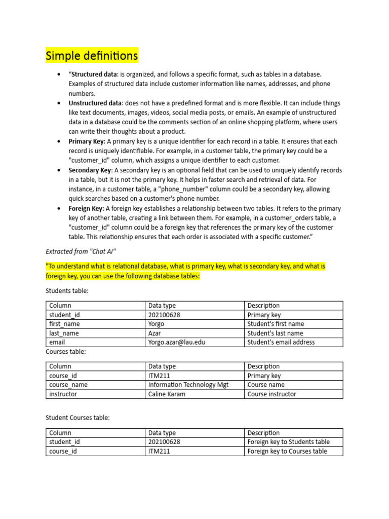 Simple Definitions DATABASE | PDF