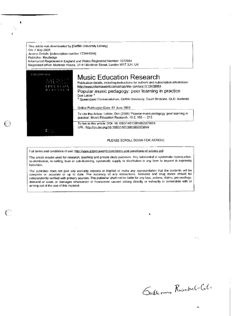Music Education Research LEBLER | PDF