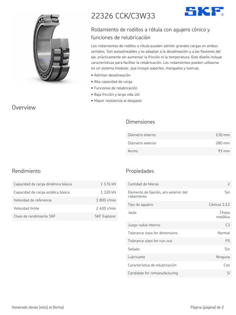 SKF 22326 CCK - C3W33 Specification | PDF | Red mundial | Internet y web