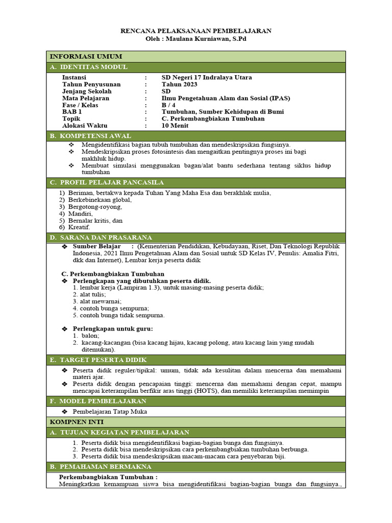 RPP CPG Ipas Kls 4 Fix - 1 | PDF