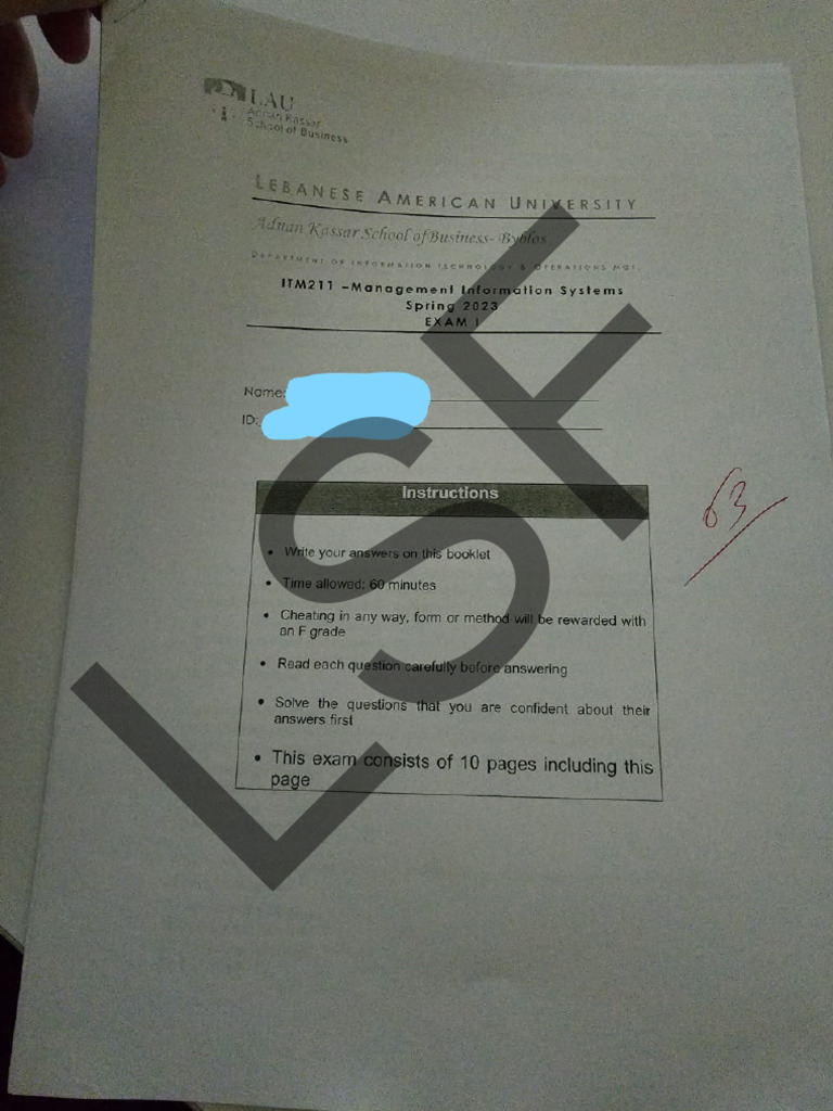 ITM Exam 1 Spring 2023 DR - Ayman | PDF