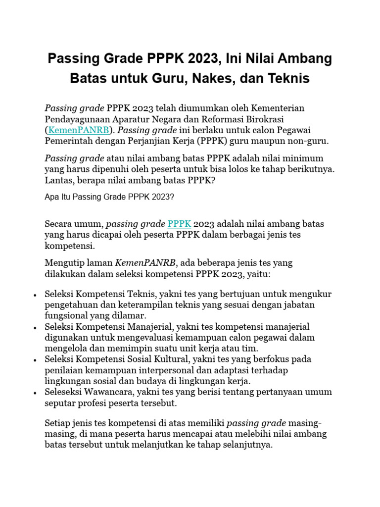 Passing Grade PPPK 2023 | PDF