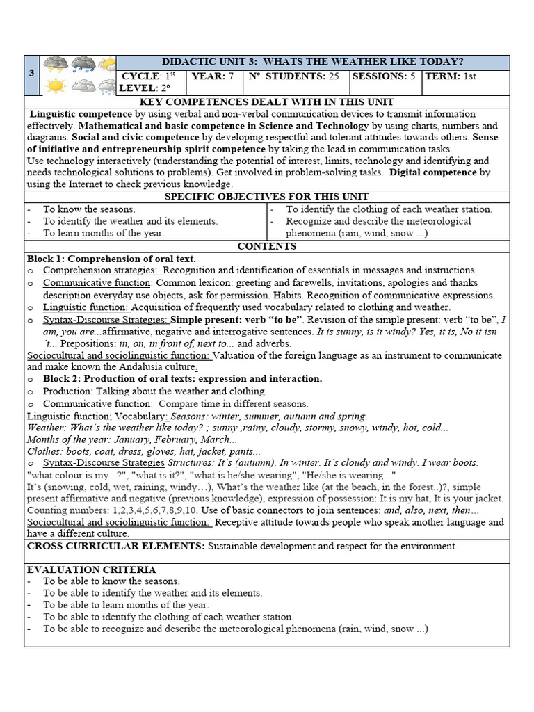Du 3 Whats The Weather Like Today | PDF | Communication | Reading ...