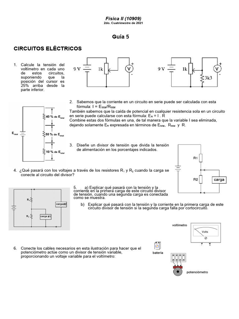 2021 - Guia 5 - Circuitos Electricos 1 | PDF | voltaje | Resistencia Eléctrica y Conductancia