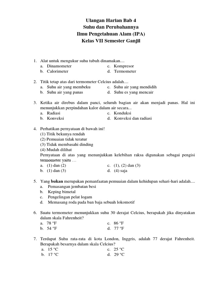 Ulangan Harian IPA BAB 4 Kelas 7 | PDF
