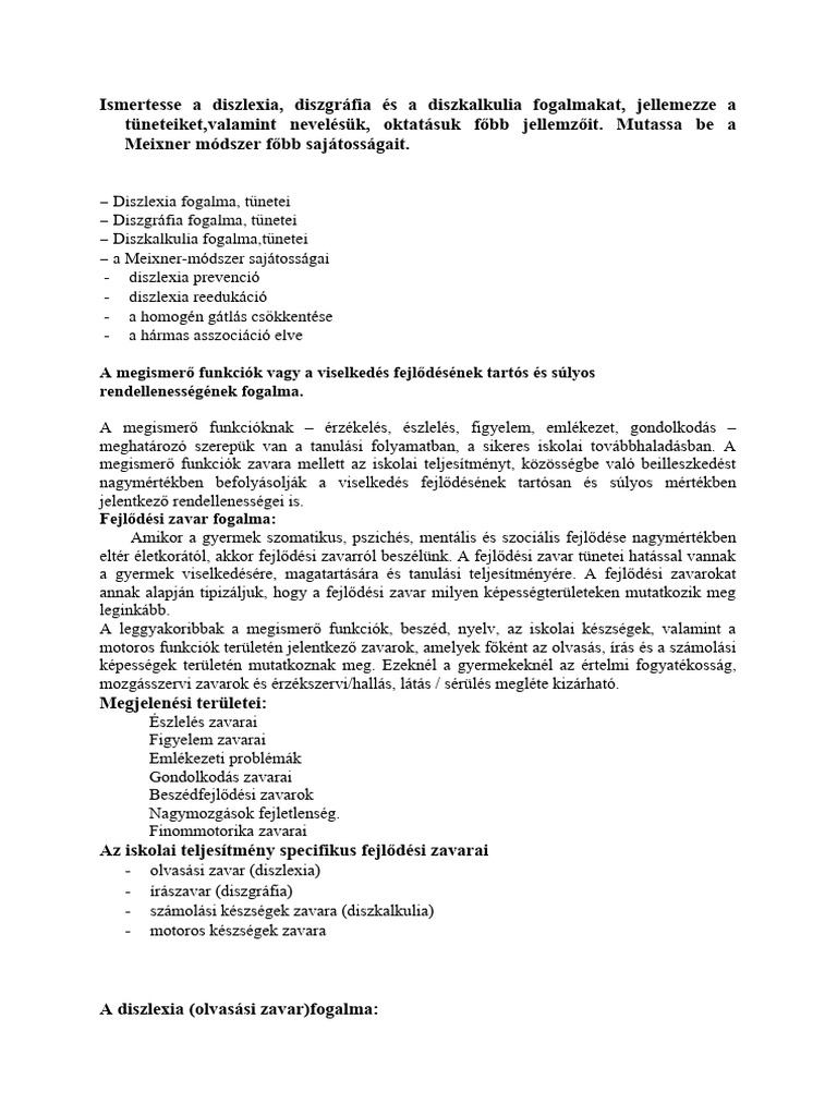 Diszlexia, Diszgráfia, Diszkalkulia Tünetei, Teendők | PDF