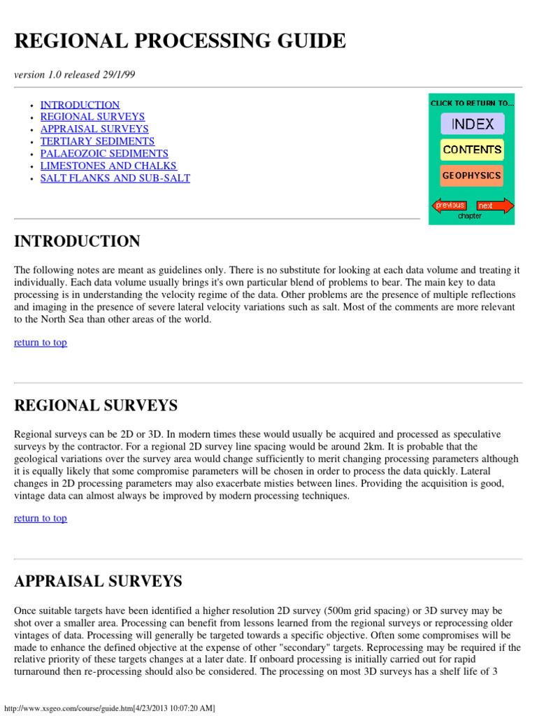 Regional Processing Guide - Presentation - From - Xsgeo-Dot-Com - 1999 | PDF
