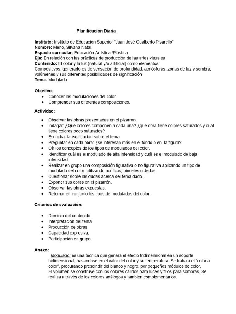 Plan de Clase. Modulado Del Color | PDF | Color | Visión