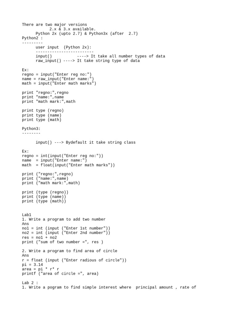 Day 5 Python 2 And Python 3 User Input Pdf 