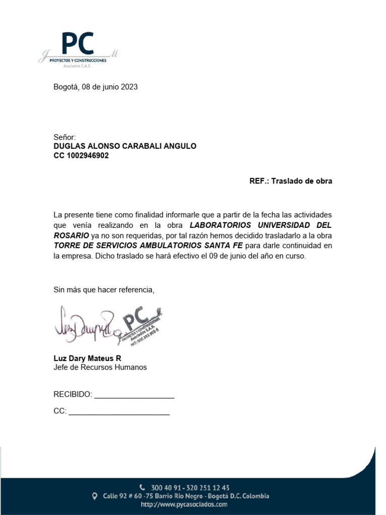 CARTA TRASLADO | PDF