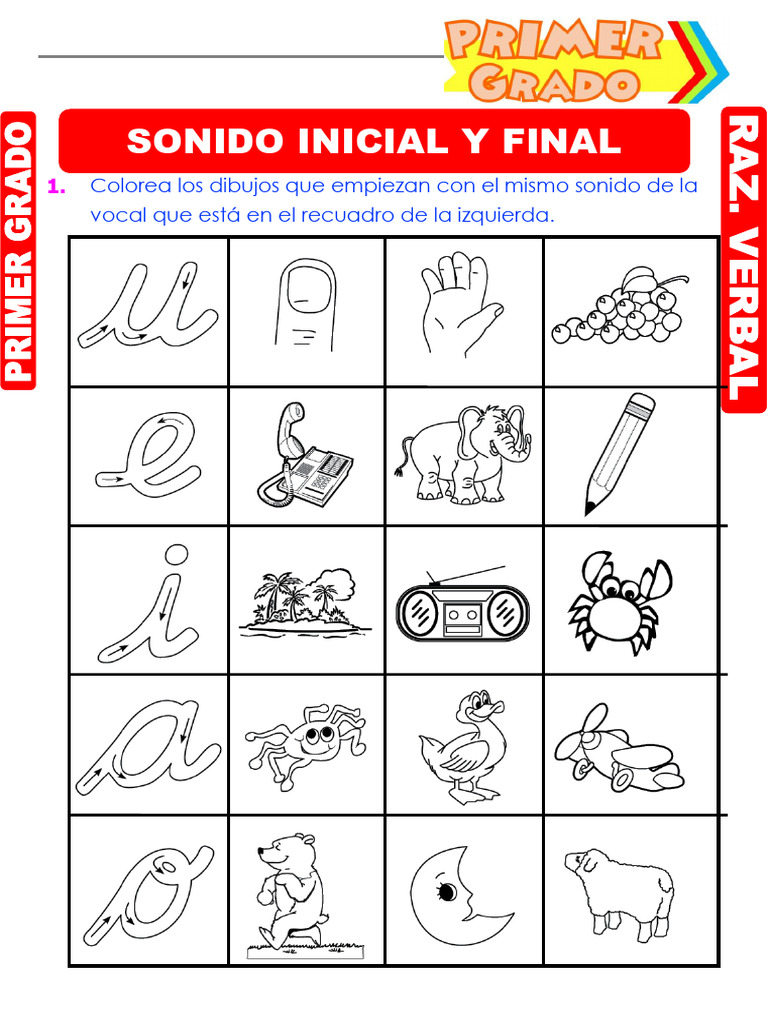 Sonido Inicial y Final para Primer Grado de Primaria | PDF