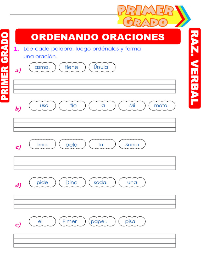 Ordenando Oraciones para Primer Grado de Primaria | PDF