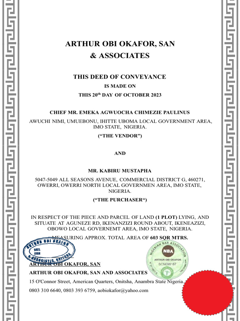 Land Deed of Transfer Sample | PDF