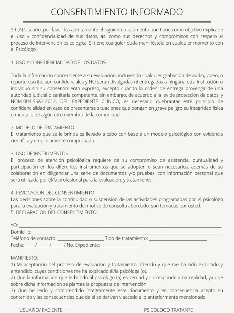 Consentimiento INFORMADO EJEMPLO | PDF
