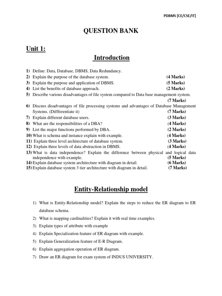 QUESTION BANK - Dbms | PDF | Databases | Computer Science