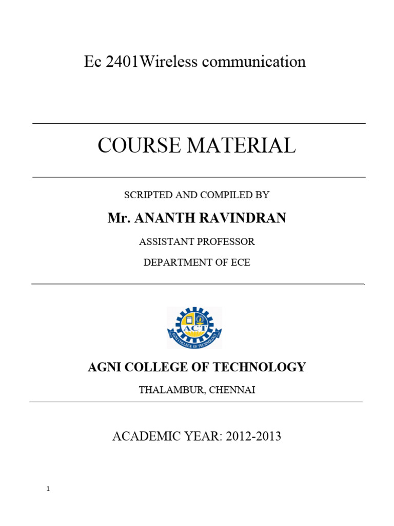 Ec2401 Wireless Communication | PDF | Channel Access Method | Cellular Network