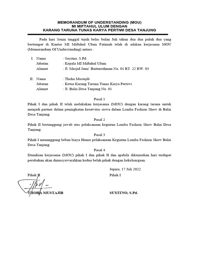 1.3.2 Mou Dengan Karang Taruna Dan Lain-Lain | PDF