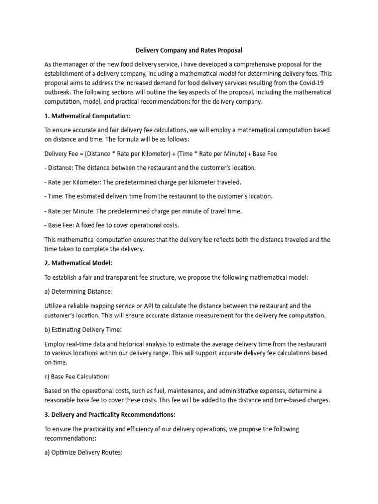 Delivery Company and Rates Proposal | PDF