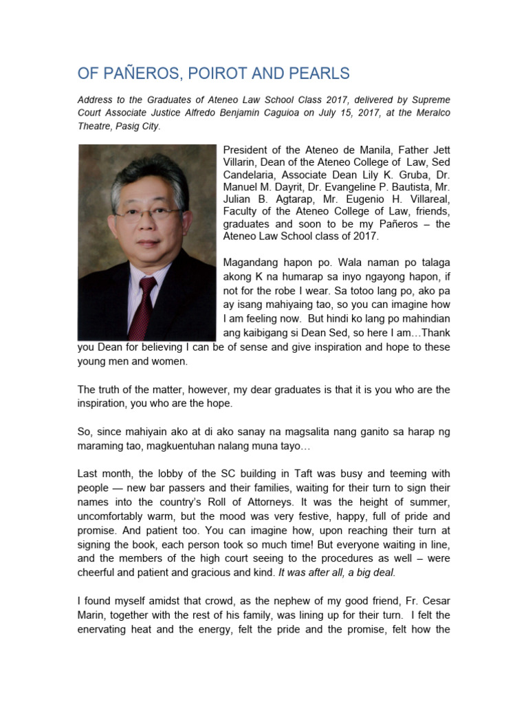 2017 Commencement Speech by JUSTICE ALFRED BENJAMIN CAGUIOA | PDF