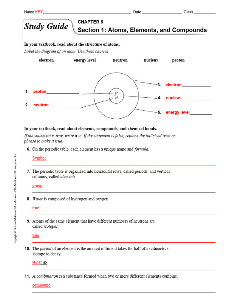 Chapter 6 Study Guide Key | PDF