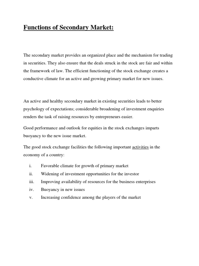Functions of Secondary Market | PDF | Stocks | Market Liquidity