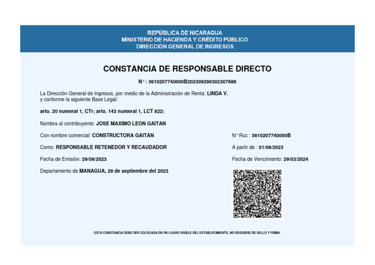 Certificado DGI RT3610207740000B | PDF