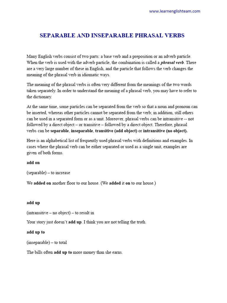 Separable and Inseparable Phrasal Verbs With Examples | PDF