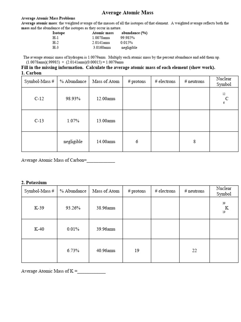 Average Atomic Mass Calculation Guide | PDF | Atoms | Isotope