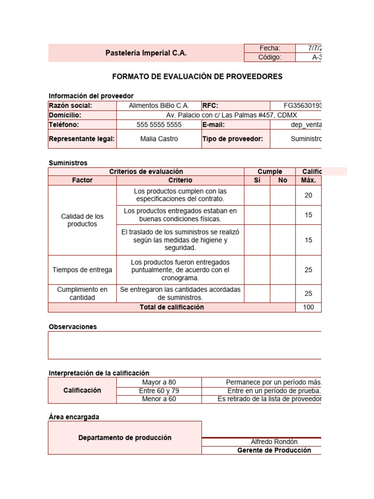 Ejemplo Evaluacion de Proveedores | PDF Ejemplo Evaluacion de Proveedores | PDF
