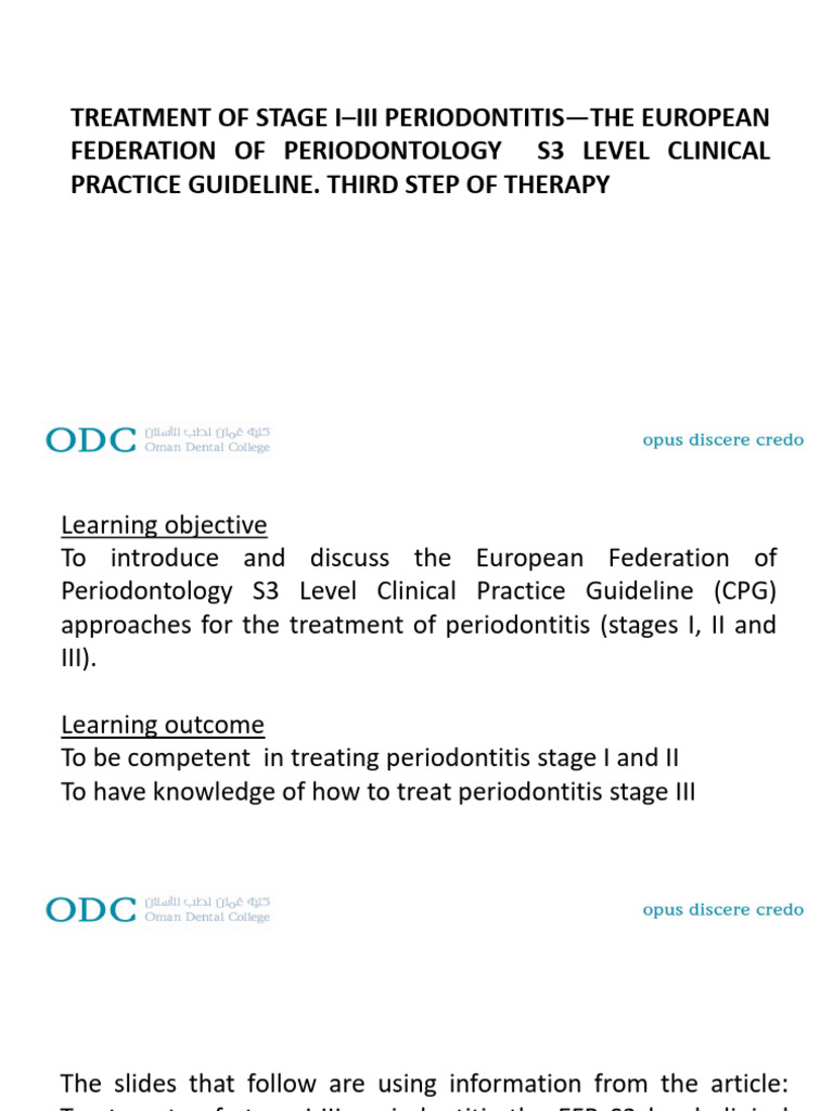 WEEK 3. Treatment of Stage I-III Periodontitis. Clinical Practice ...