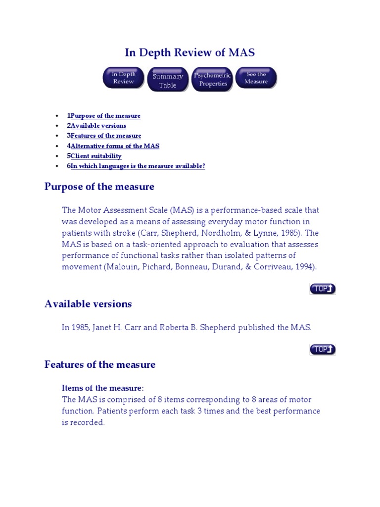 In Depth Review of MAS: Purpose of The Measure | PDF | Motor Control ...