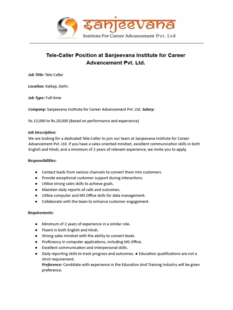 Tele-Caller Role for Sales Experts | PDF