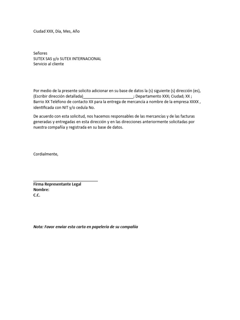 Solicitud de Adición de Direcciones SUTEX | PDF