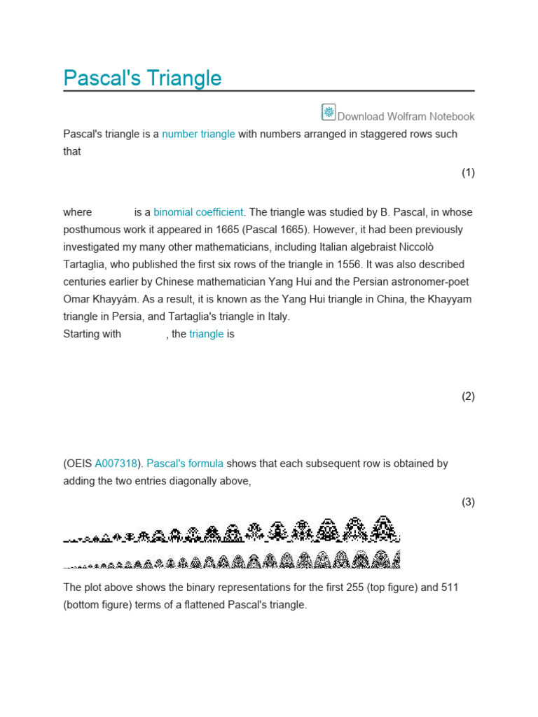 Pascal's Triangle | PDF | Numbers | Mathematical Concepts