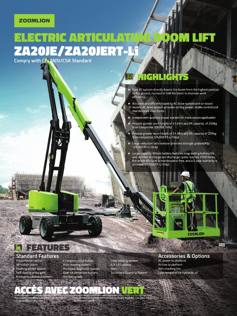 14-ZOOMLION Electric Articulating Boom Lifts ZA20JE - ZA20JERT-Li | PDF