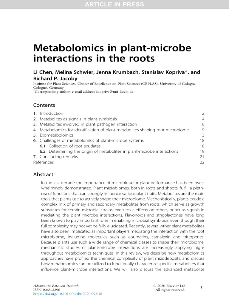 Metabolomics in Plant-Root Microbe Interactions | PDF | Metabolomics | Root
