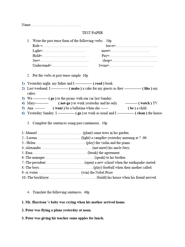 Test Past Simple and Continuous | PDF