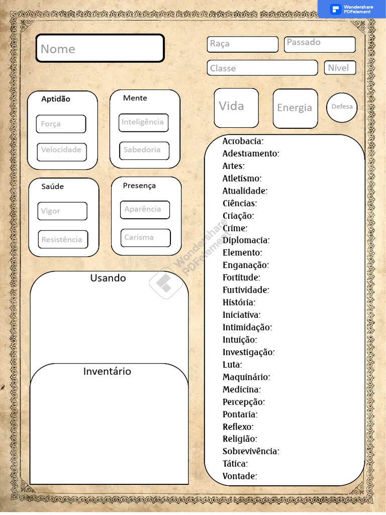 Ficha Avatar RPGEditavel | PDF