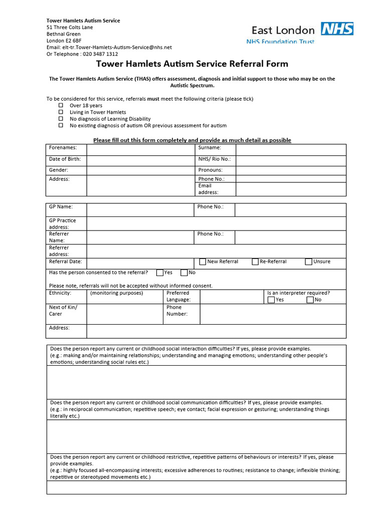 Autism - Referral Form 2023 | PDF