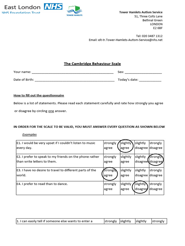 Autism - EQ Cambridge Behaviour | PDF | Thought | Psychology