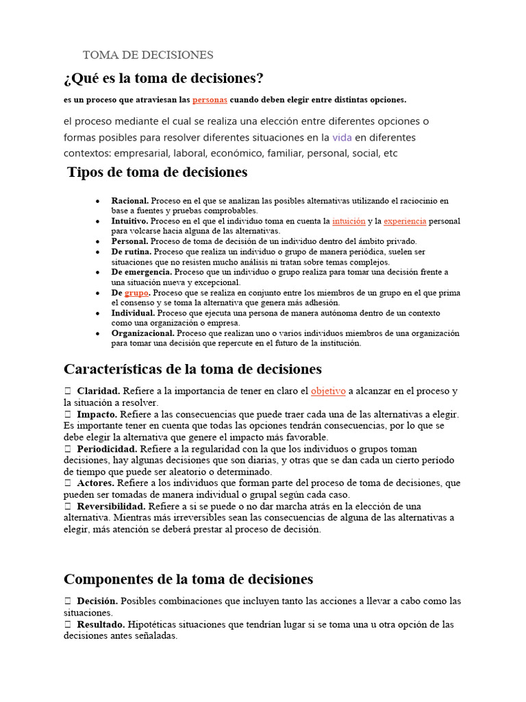 Toma de Decisiones | PDF | Toma de decisiones | Ciencia cognitiva