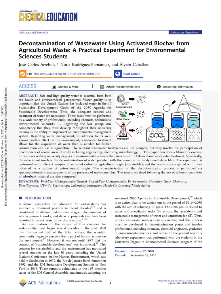 Decontamination of Wastewater Using Activated Biochar From Agricultural ...